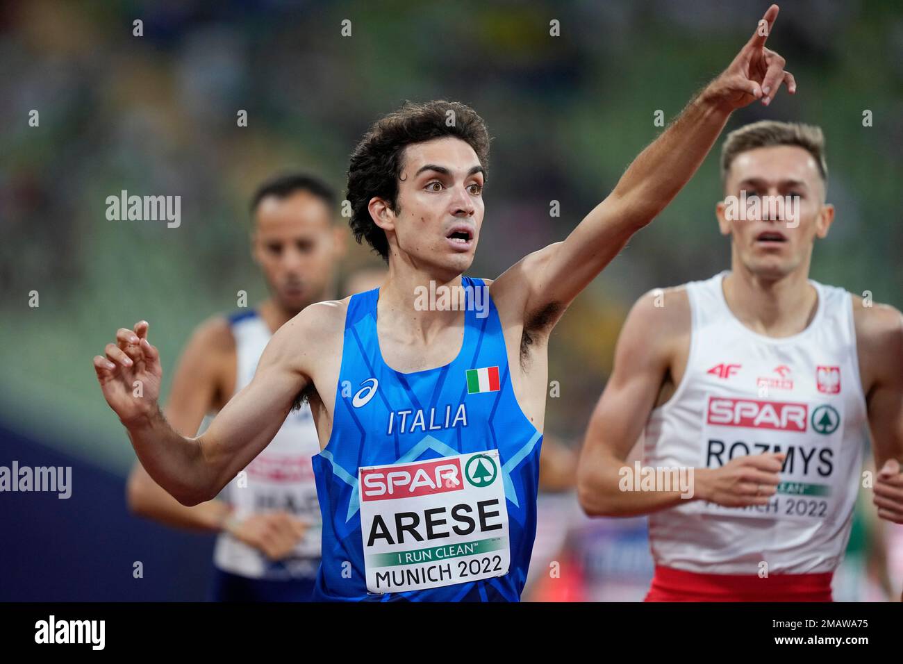 Pietro Arese, of Italy, celebrates after finishing second in a Men's ...