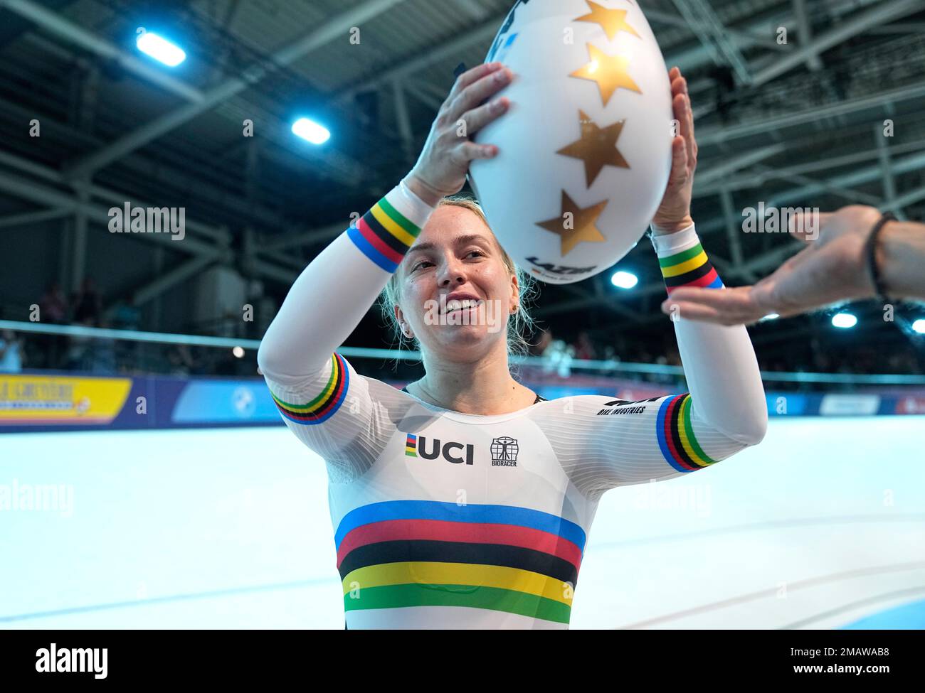 Germany's Emma Hinze celebrates her victory in Women's Sprint Final ...