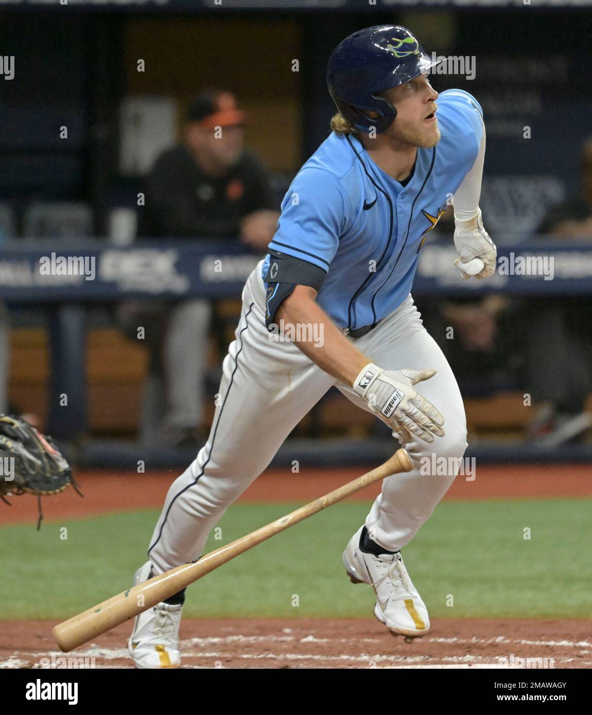 Tampa Bay Rays' Taylor Walls hits a double during a baseball game ...