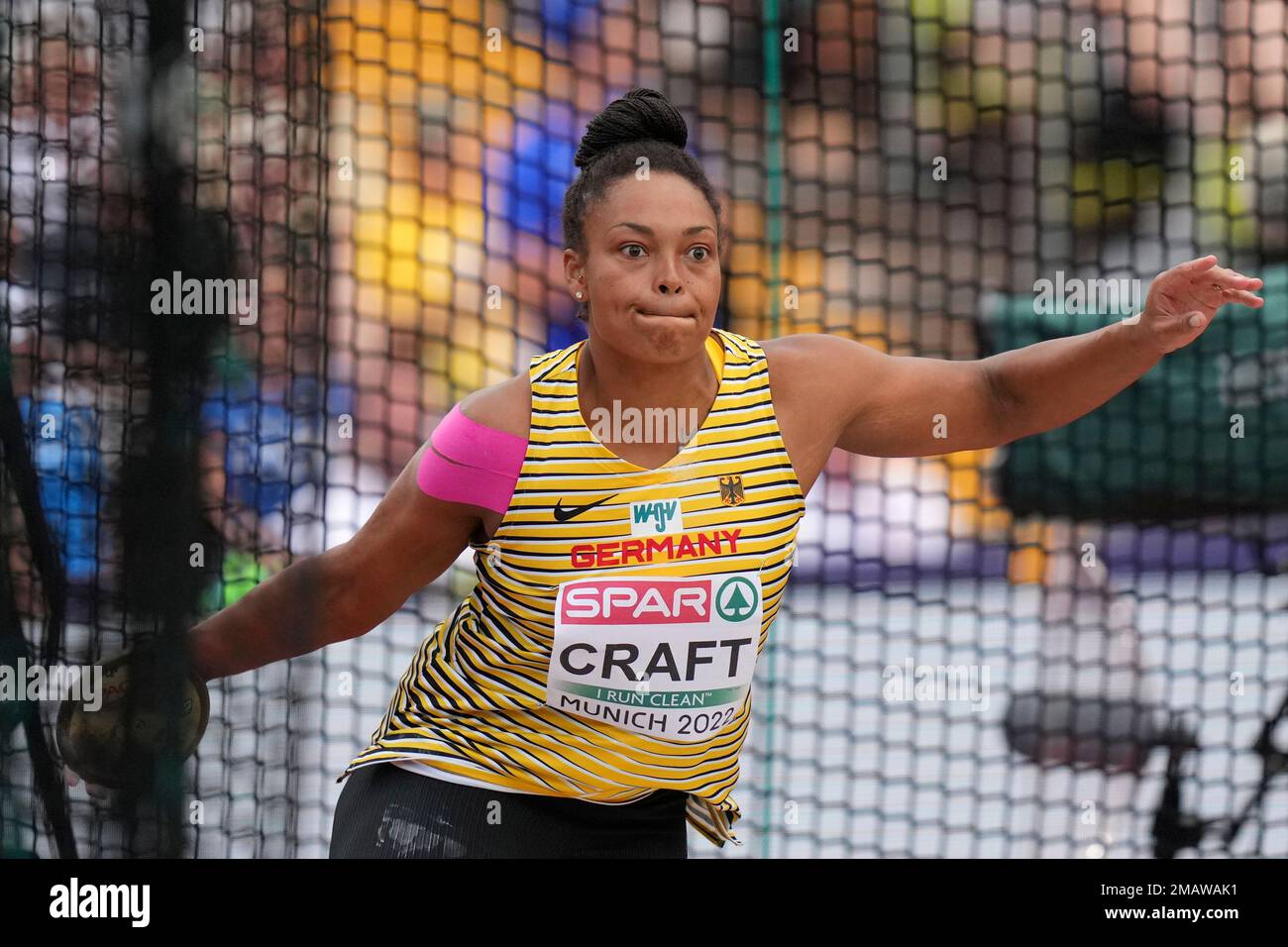 Shanice Craft, of Germany, makes an attempt in the Women's discus throw ...