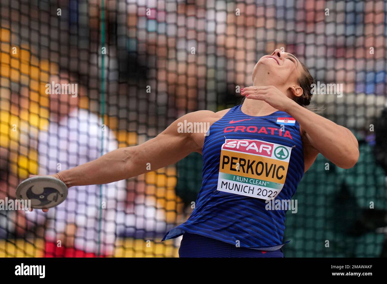 Sandra Perkovic, of Croatia , makes an attempt in the Women's discus ...