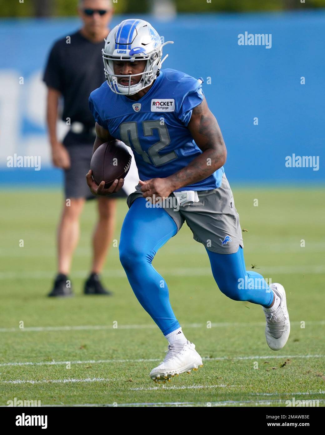 Detroit Lions running back Justin Jackson participates in drills at the ...