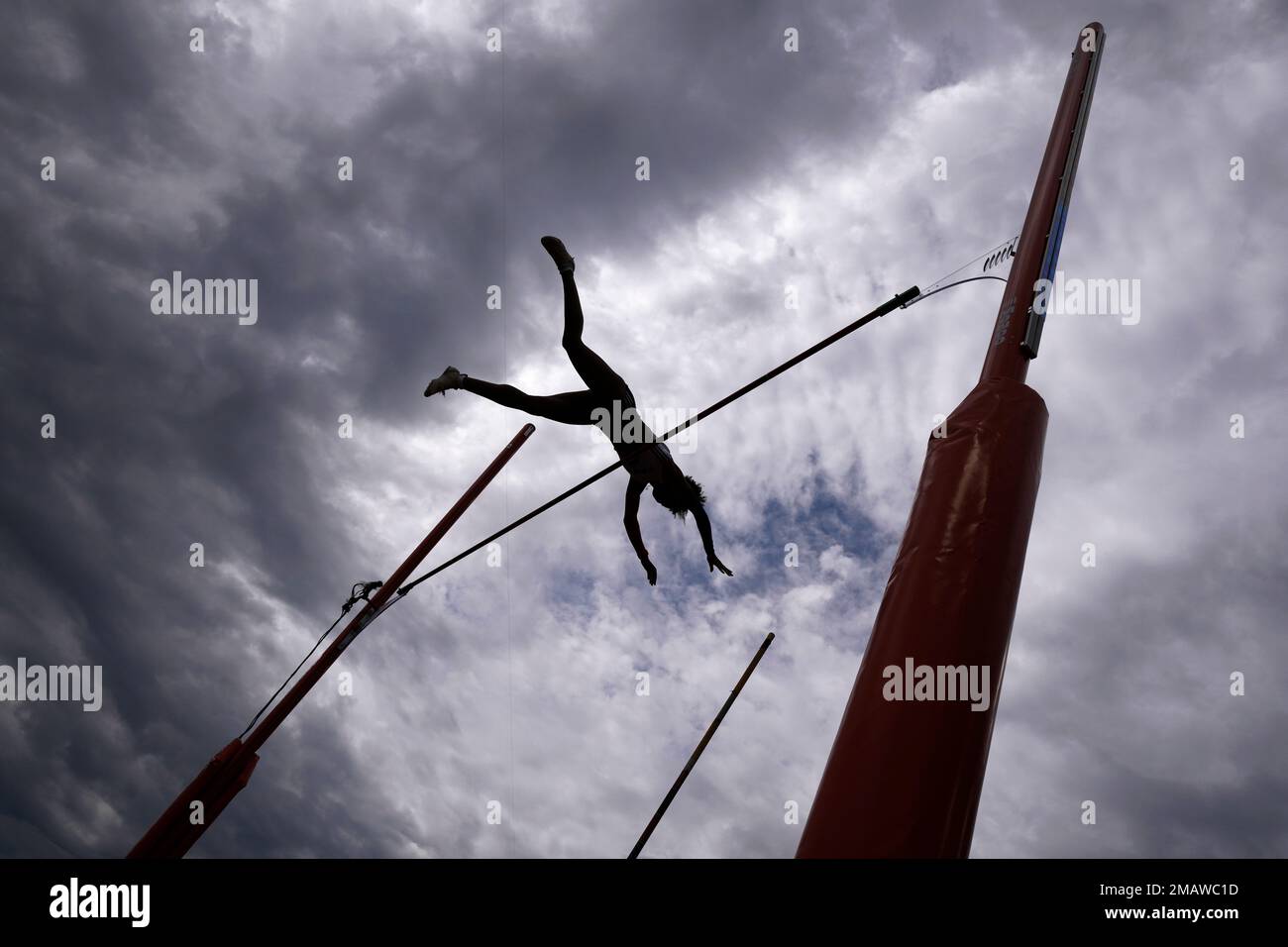 Marie-Julie Bonnin, of France, makes an attempt in the Women's pole ...