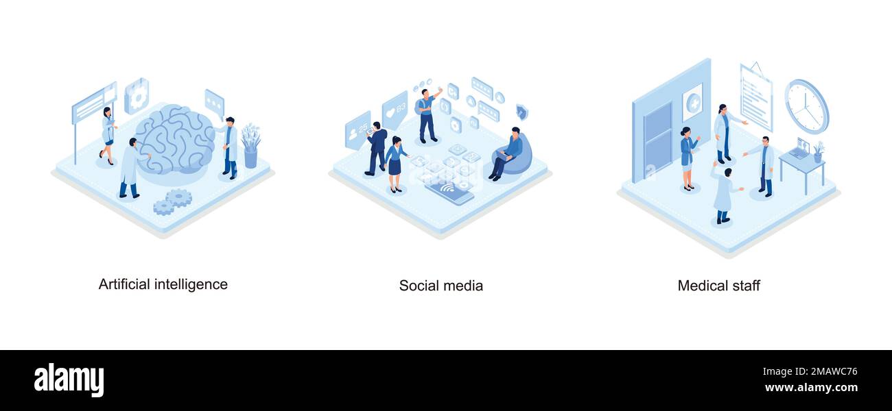 Artificial intelligence concept, People Characters standing near ...