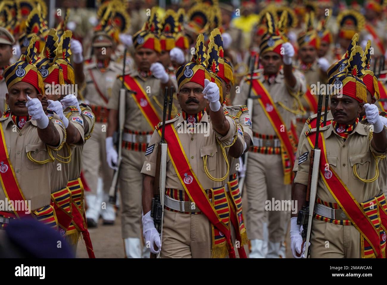 Indian Railway Protection Force (RPF) personnel march during the ...