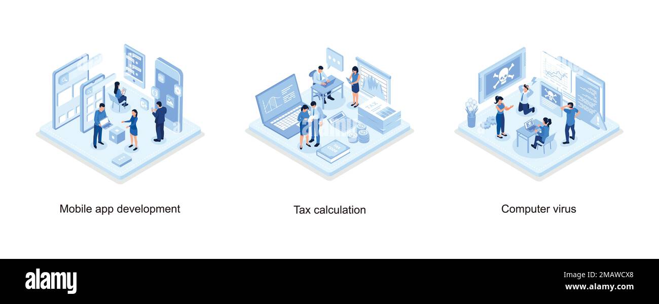 Mobile app development concept banner with characters, Financial ...