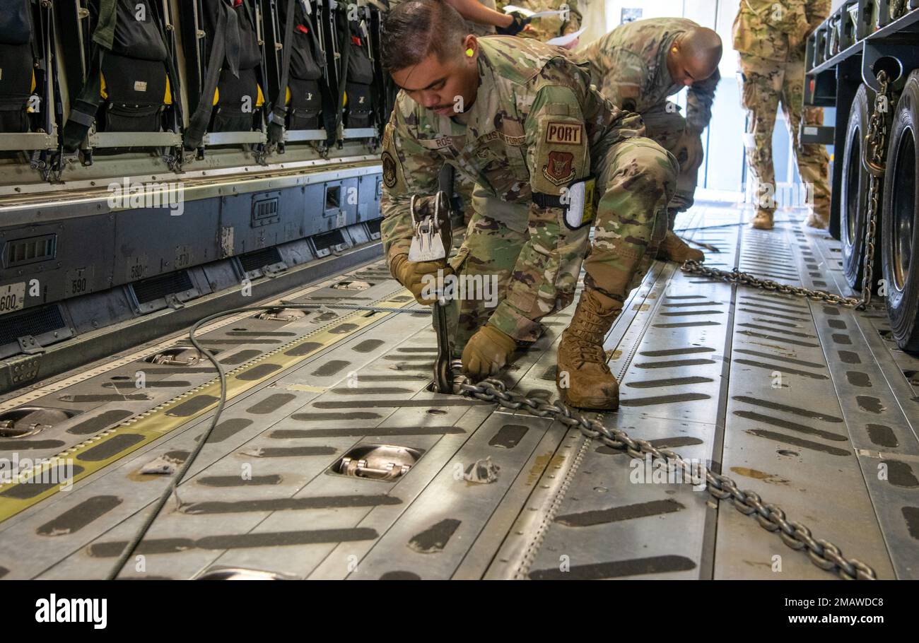 Staff Sgt. Bora Ros, a ramp specialist assigned to the 36th Aerial Port ...