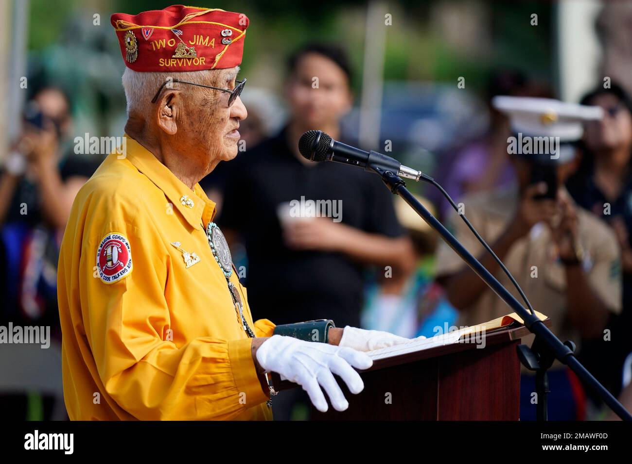 Navajo Code Talker Thomas Begay speaks at the Arizona State Navajo Code ...