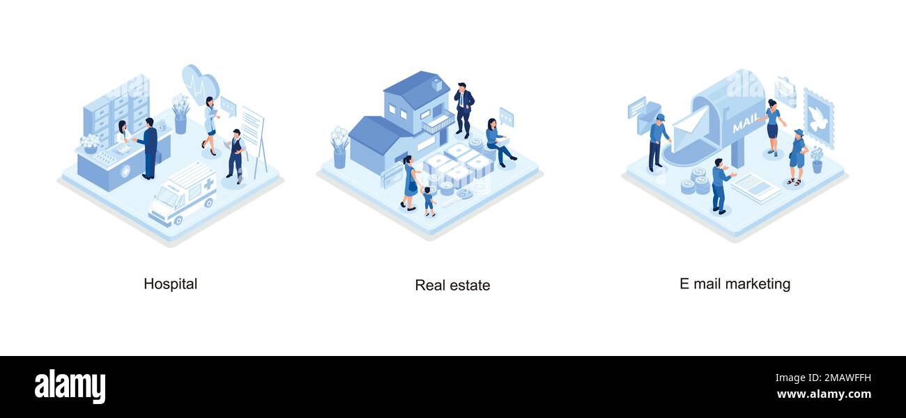 Hospital Building and Ambulance Car, People Invest Money in Real Estate Property, E-mail ...