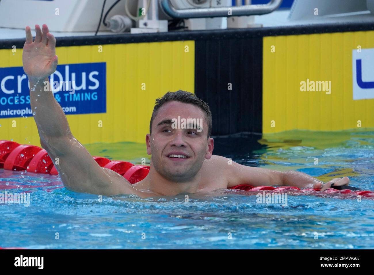 Hungary's Kristof Milak celebrates after winning the men's 100m ...