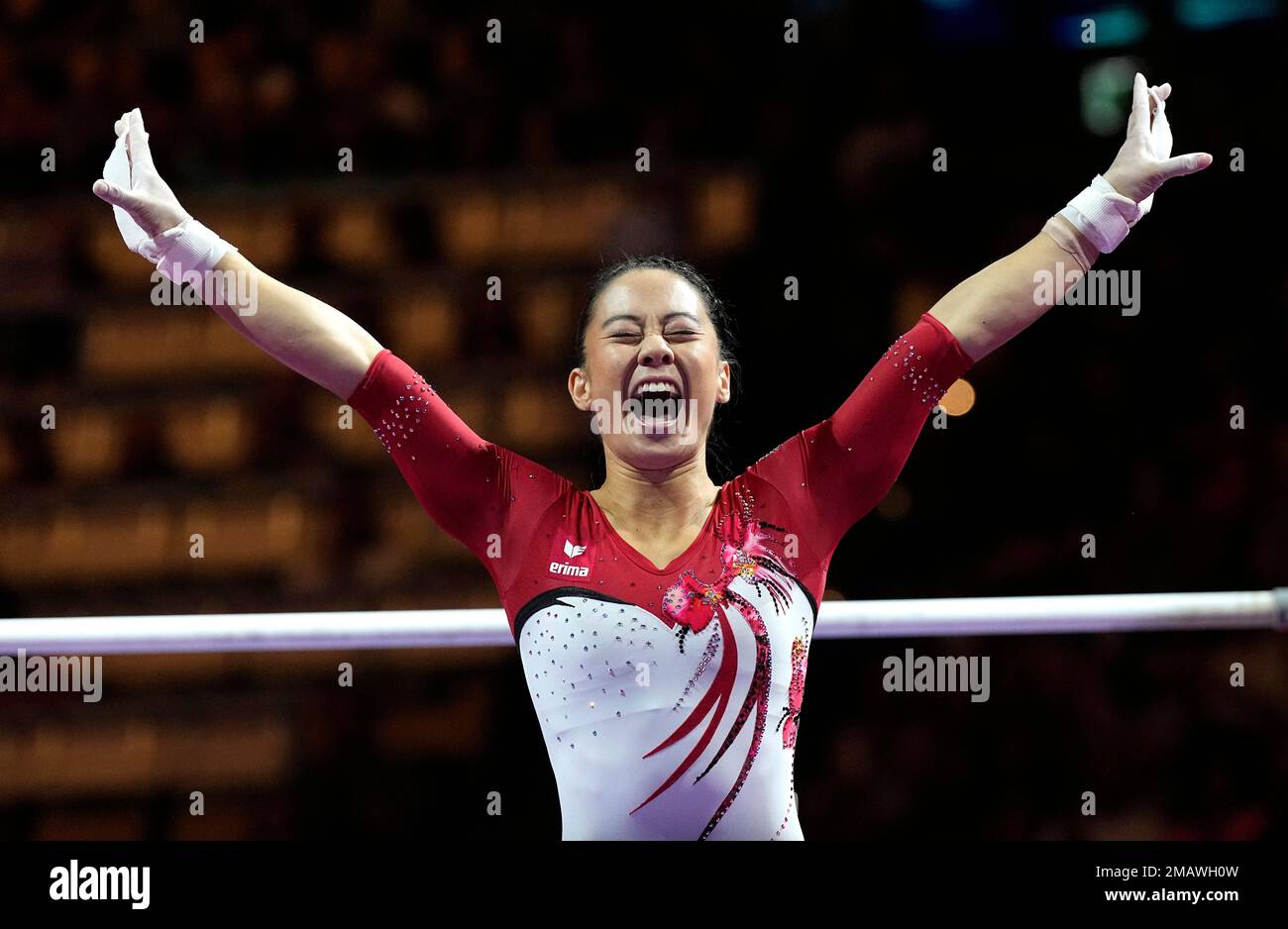 Germany's Kim Bui competes in the women's uneven bars final during the ...