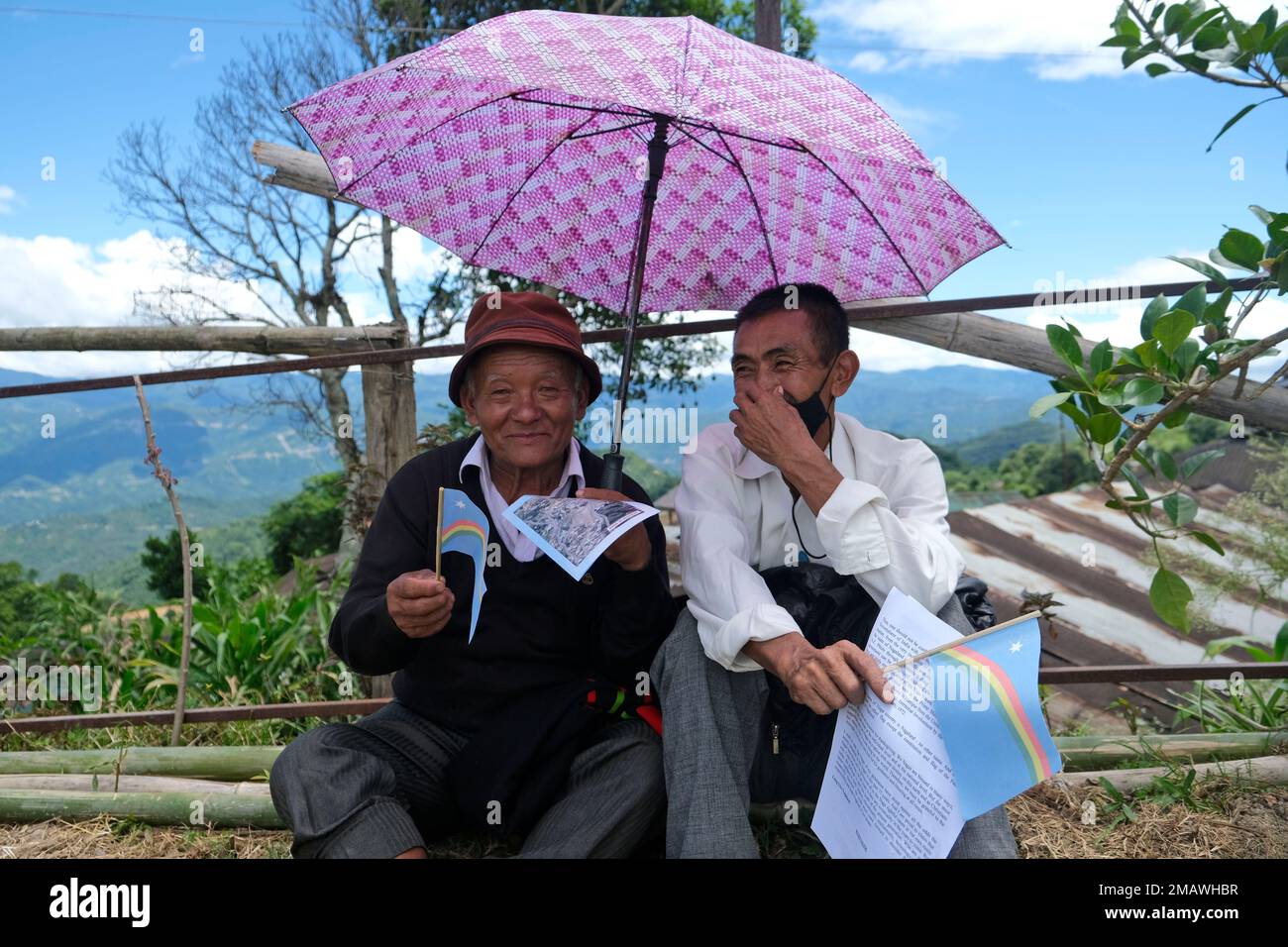 Elderly Nagas hold the Naga flag and join celebrations marking their ...