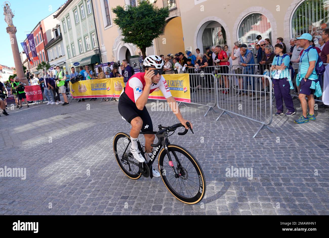 Switzerland's Lukas Ruegg prepares for the start at the Men's Road Race ...