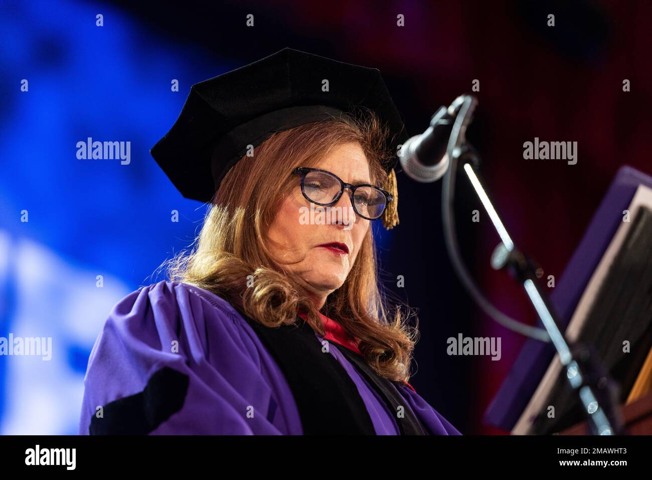 President of the college Jennifer J. Raab speaks during winter ...