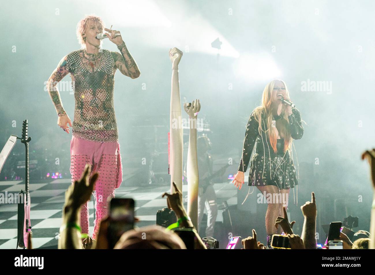 Machine Gun Kelly, left, and Avril Lavigne perform at FirstEnergy ...