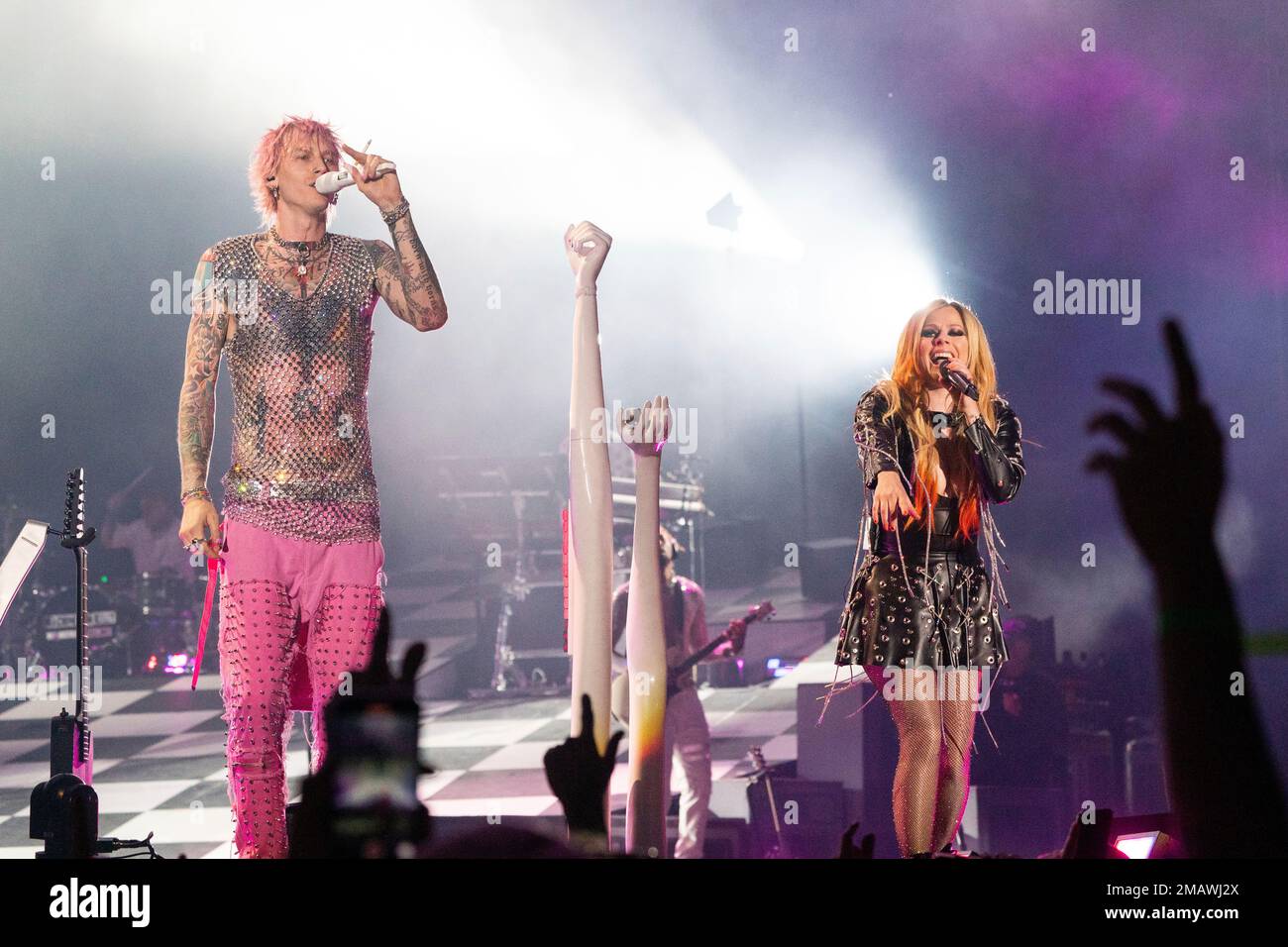 Machine Gun Kelly, left, and Avril Lavigne perform at FirstEnergy ...