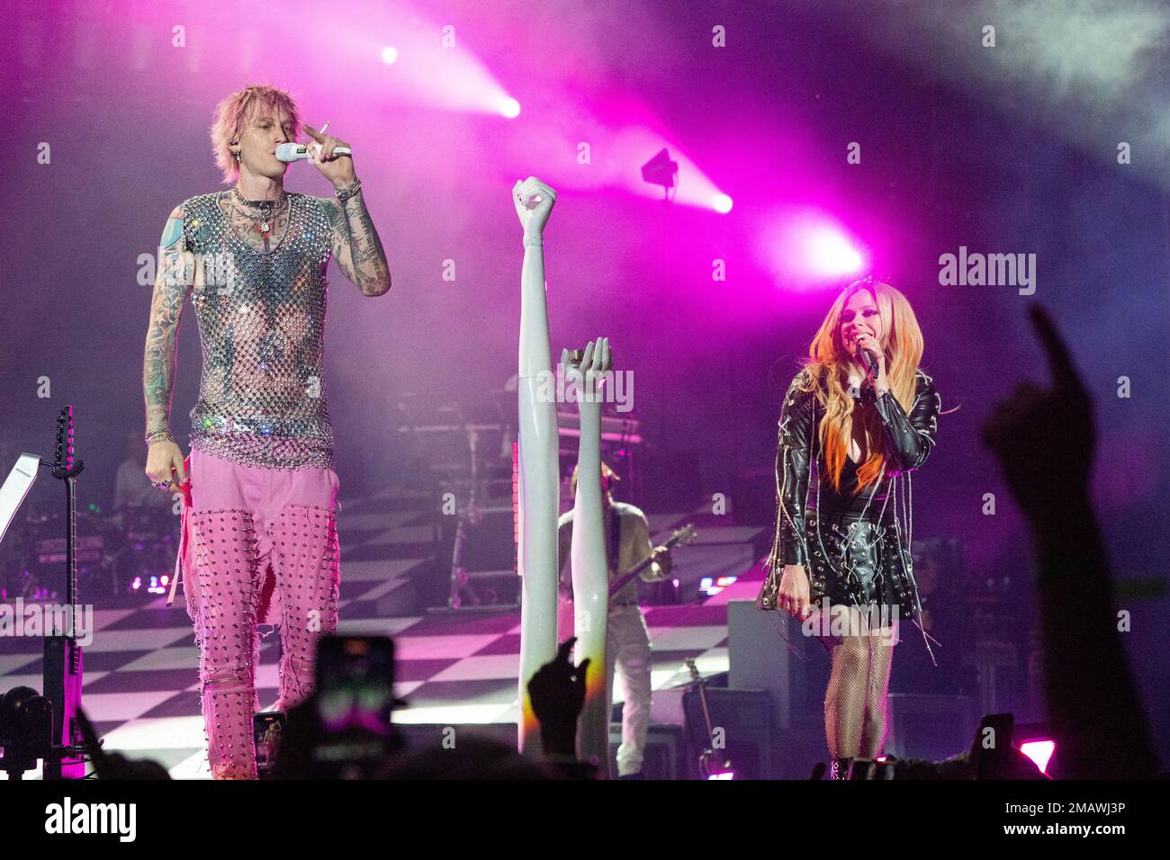 Machine Gun Kelly, left, and Avril Lavigne perform at FirstEnergy ...