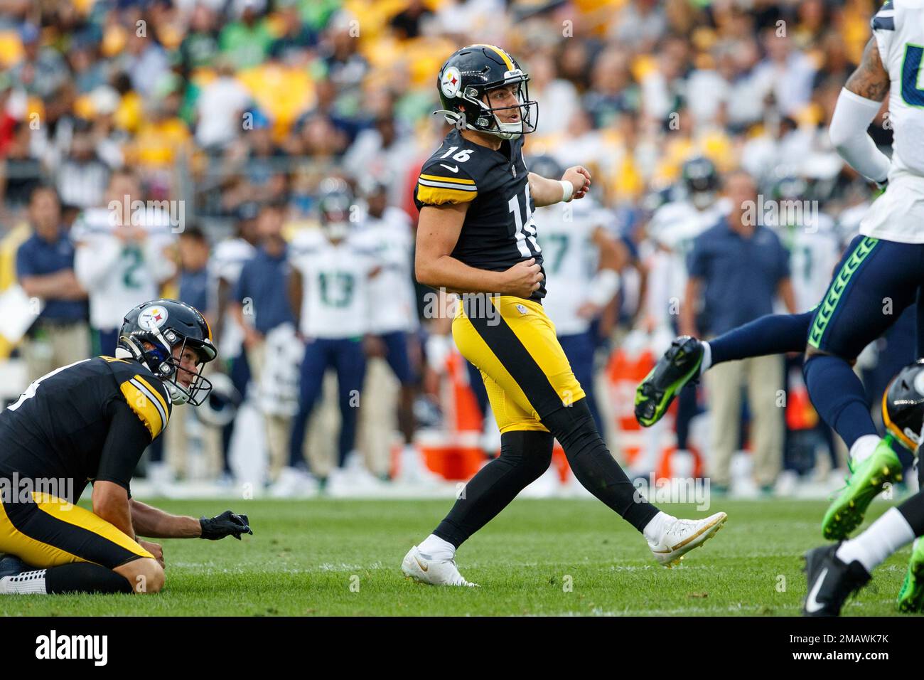 Pittsburgh Steelers place kicker Nick Sciba (16) kicks an extra point ...