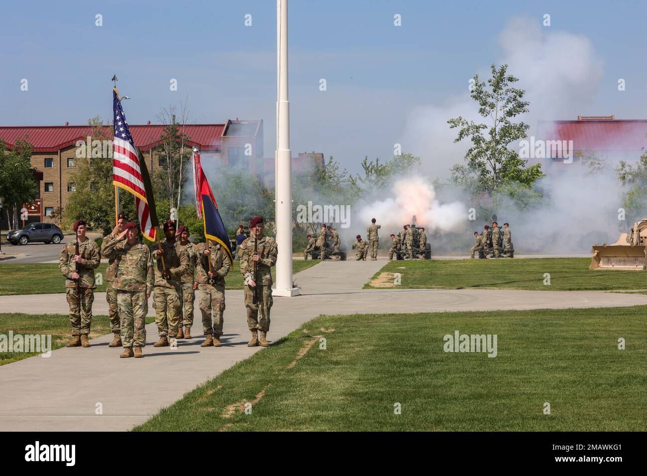 U.S. Army Col. Michael “Jody” Shouse, stand with the color guard of the ...