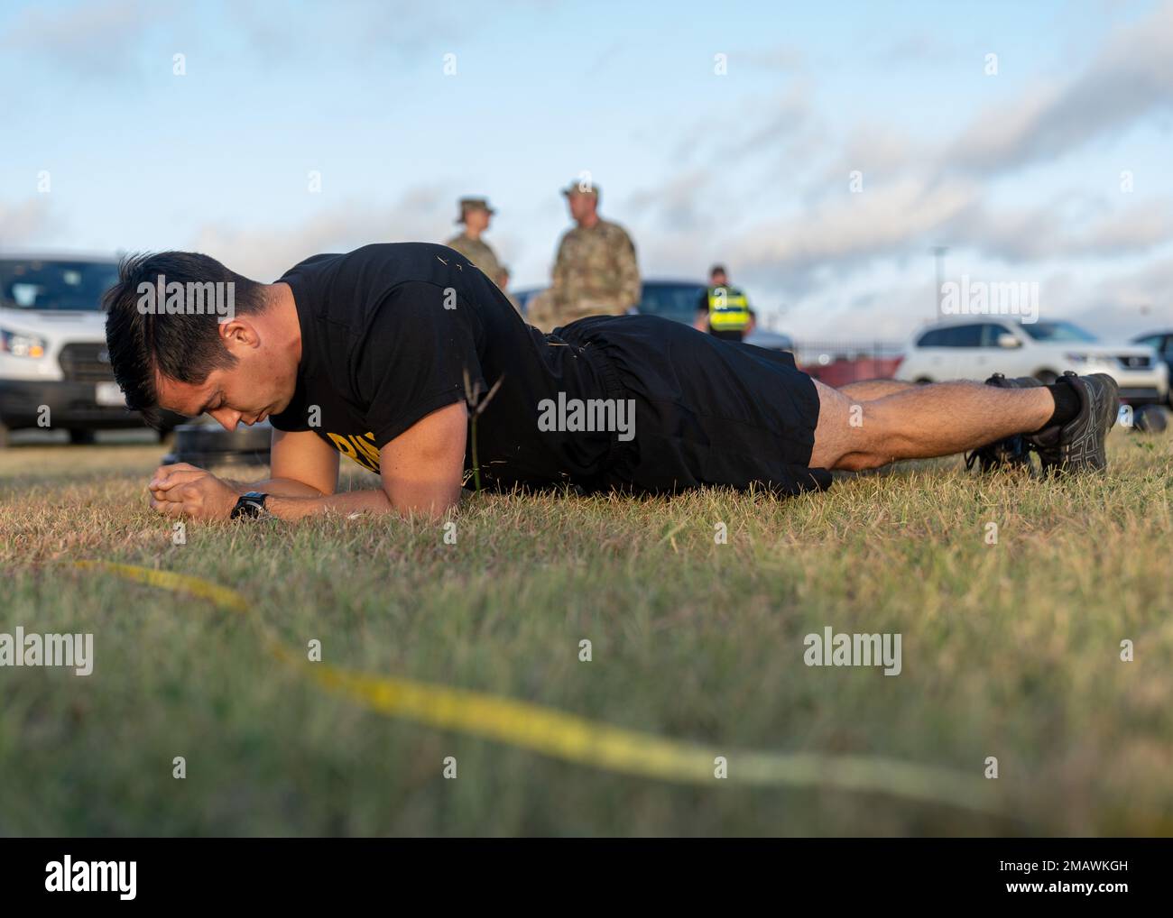 A U..S. Army competitor planks during the Army Combat Fitness Test ...