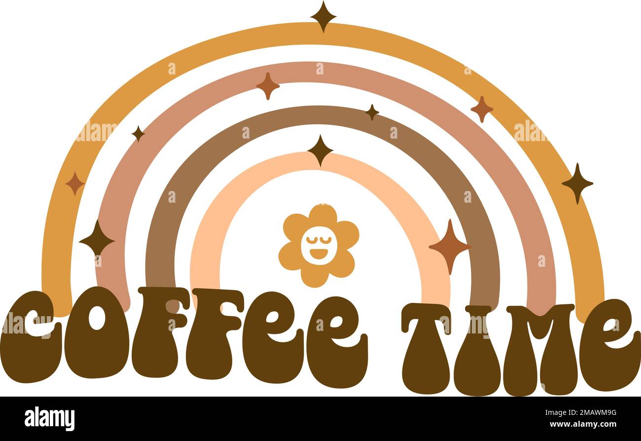 Coffee groovy quote in retro style. Vector on isolated background Stock ...