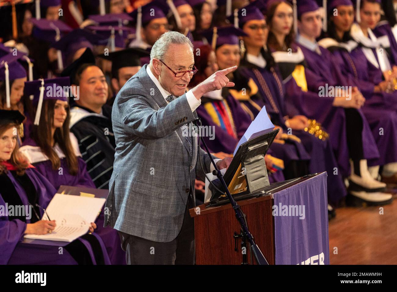 U.S. Senator Charles Schumer speaks during winter commencement at ...