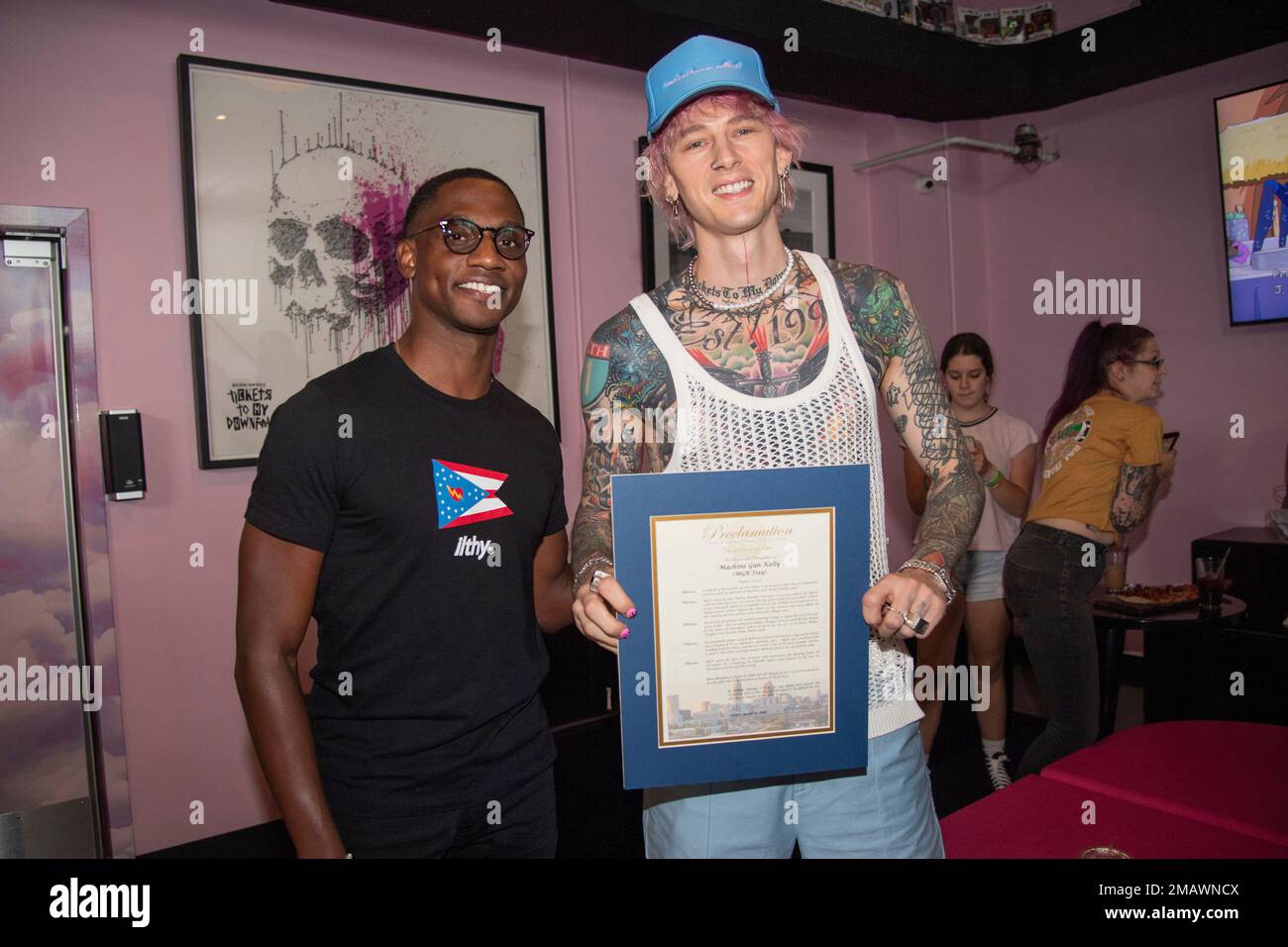 City of Cleveland Mayor Justin M. Bibb, left, and Machine Gun Kelly ...