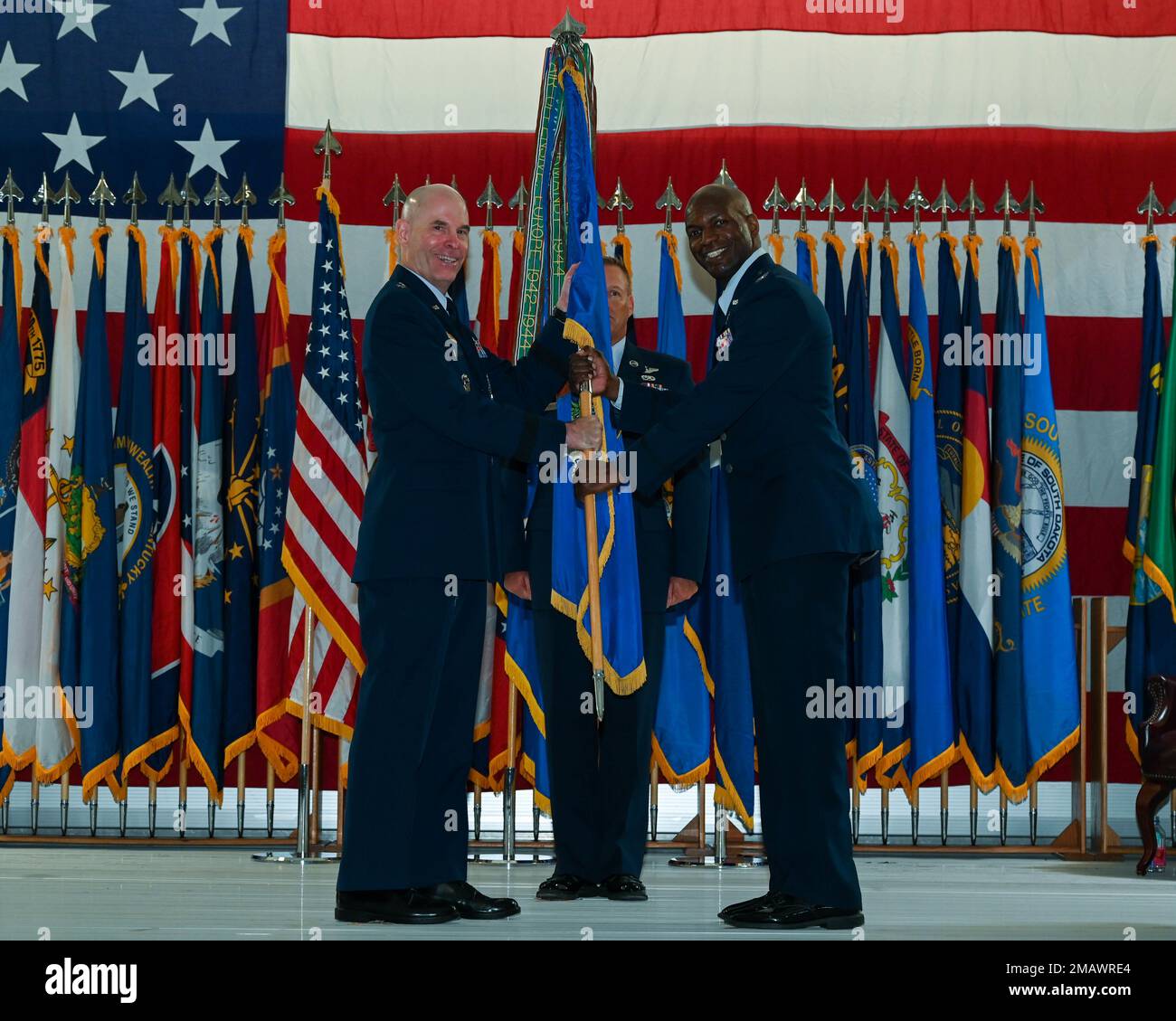 Col. Kenneth McGhee, incoming 91st Missile Wing commander, receives the ...