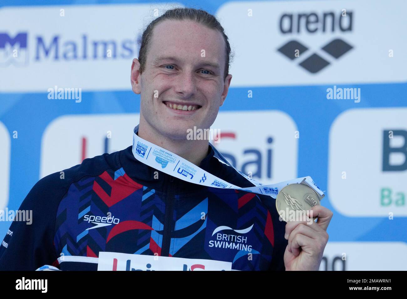 Third placed Britain's Luke Greenbank celebrates on the podium at the ...