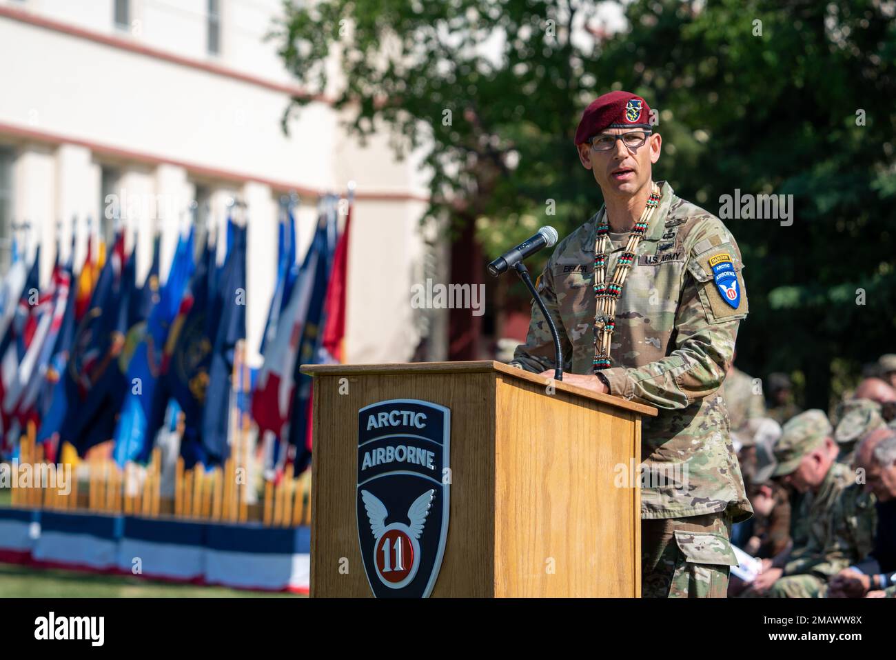 U.S. Army Maj. General Brian Eifler, U.S. Army Alaska Commander, speaks ...