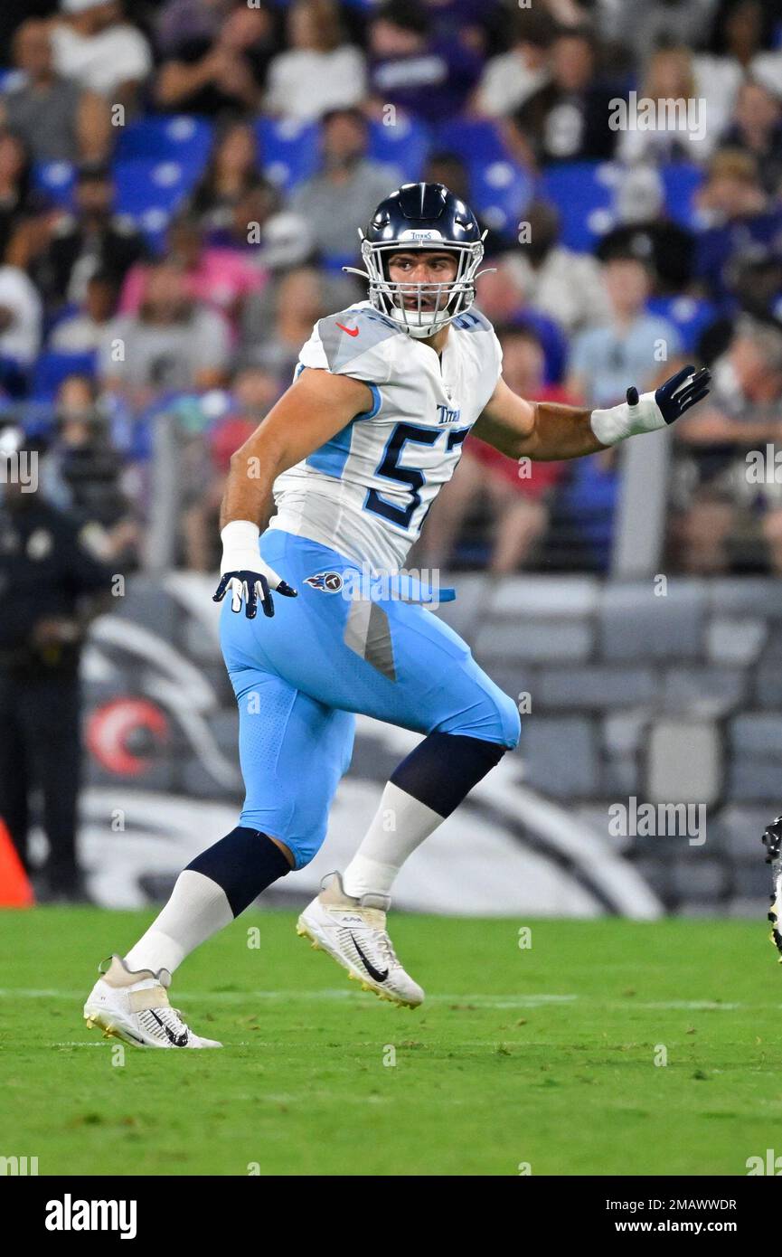 Tennessee Titans linebacker Justin Lawler (57) in action during the ...