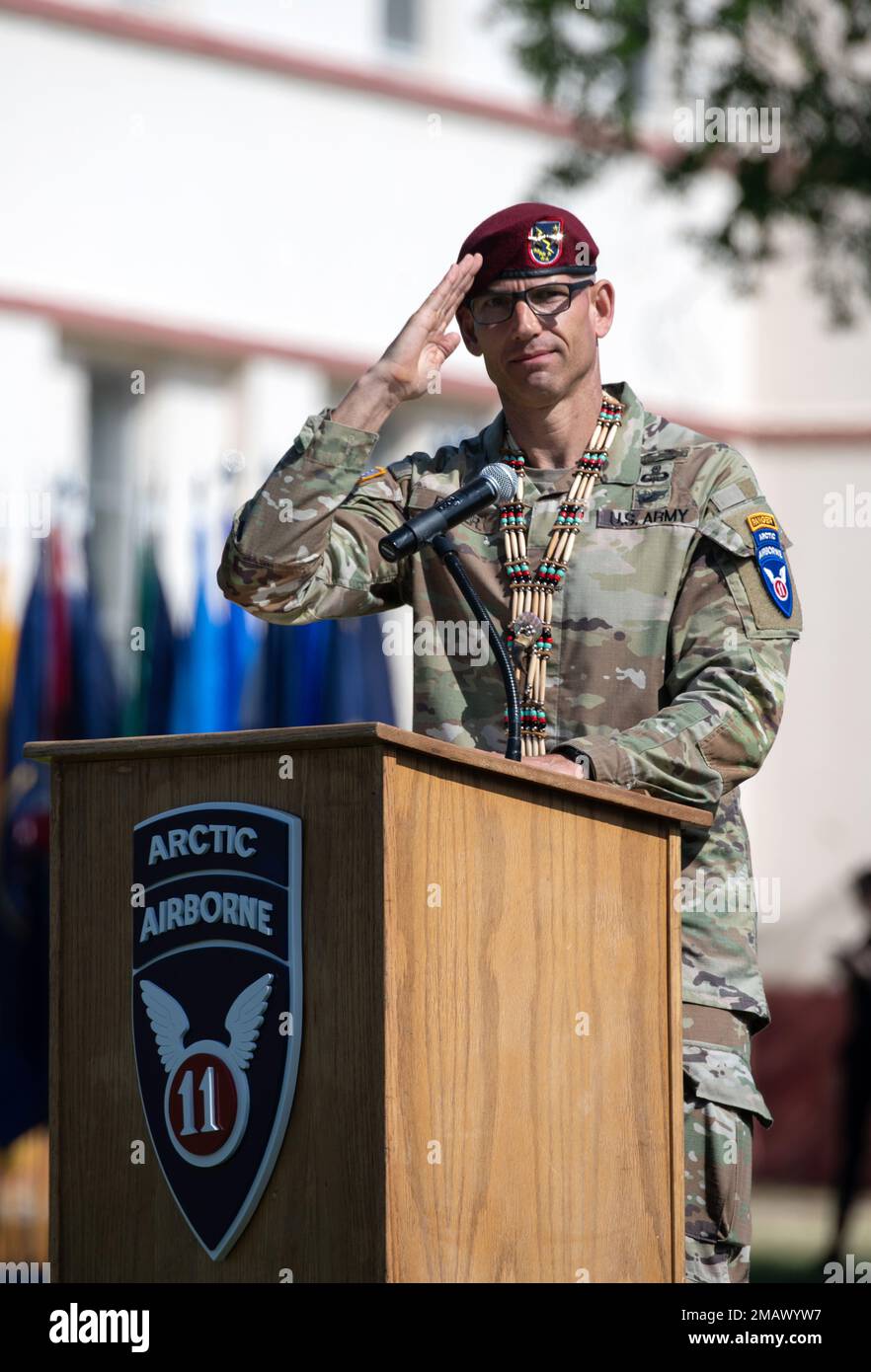U.S. Army Maj. General Brian Eifler, U.S. Army Alaska Commander, speaks ...