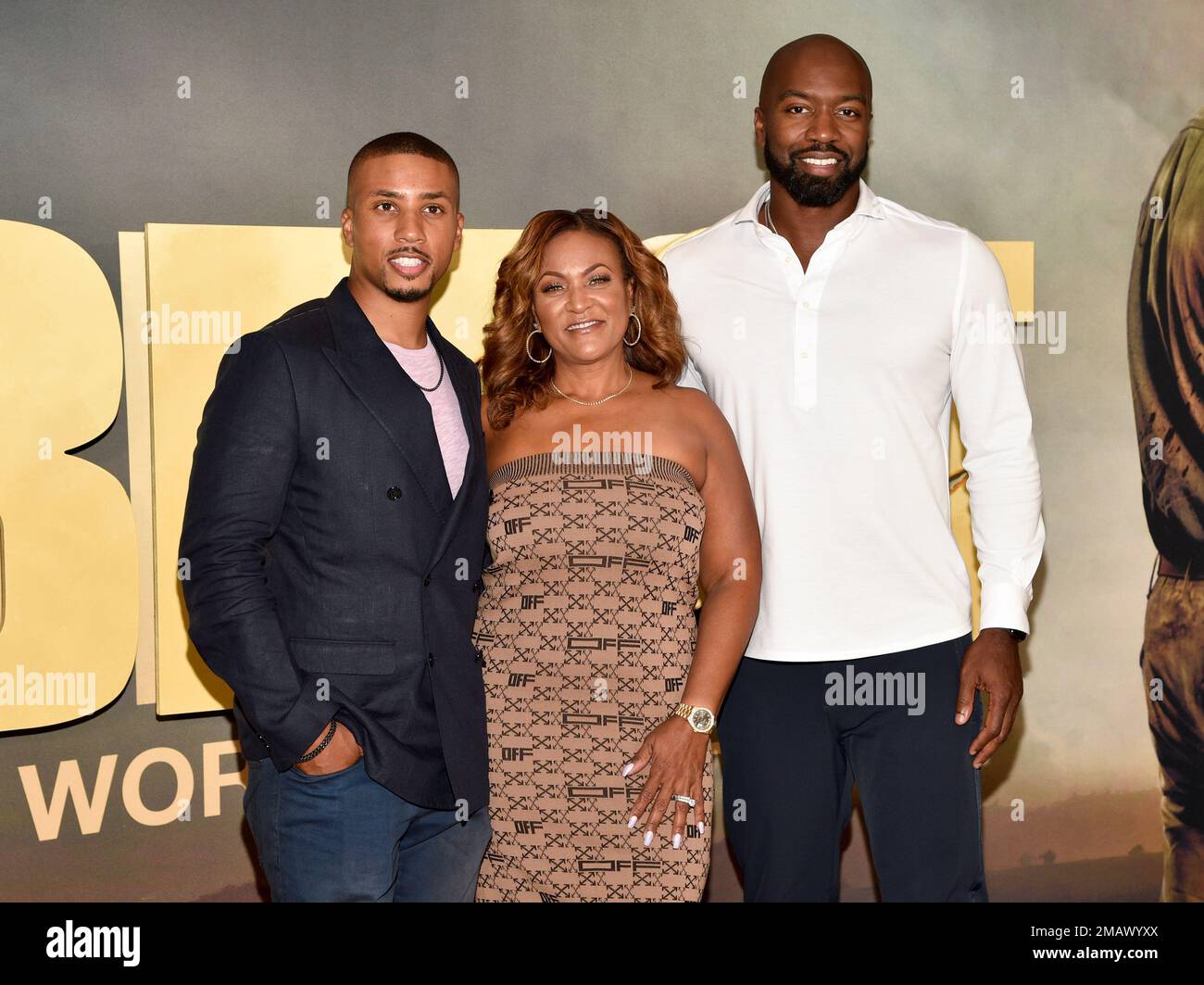 Greg Mathis Jr, left, Linda Mathis and Elliott Cooper attend the world ...