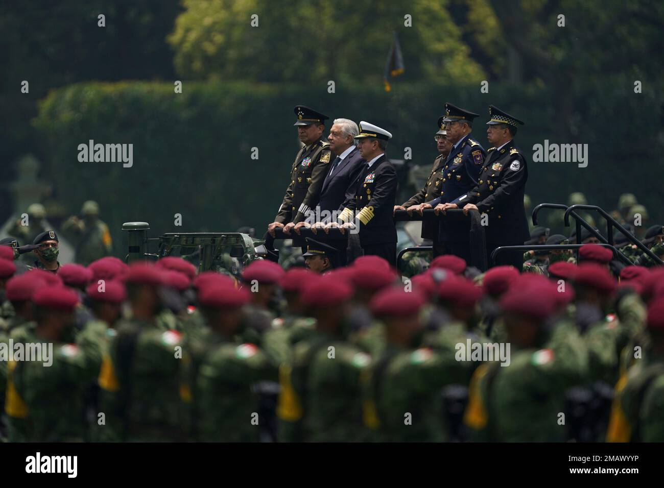 FILE - Mexico's President Andres Manuel Lopez Obrador, center, and ...