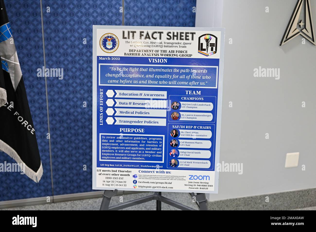 A poster is displayed during a Department of the Air Force Pride ...