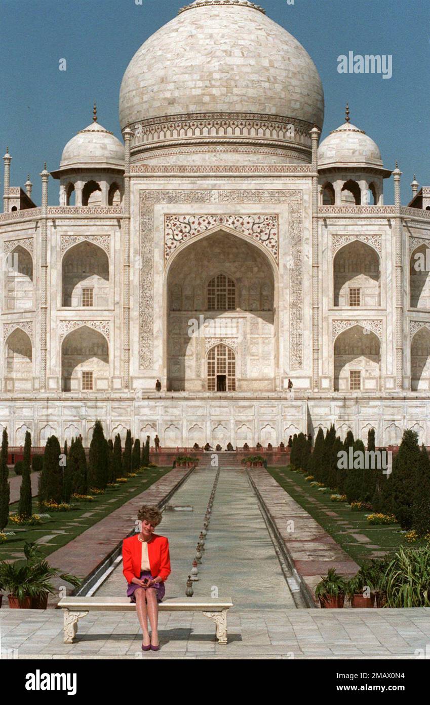 FILE - Princess Diana sits alone in front of the Taj Mahal in Agra ...