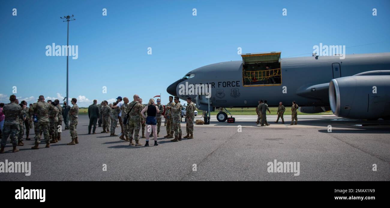 Airmen assigned to the 50th Air Refueling Squadron are welcomed home by ...
