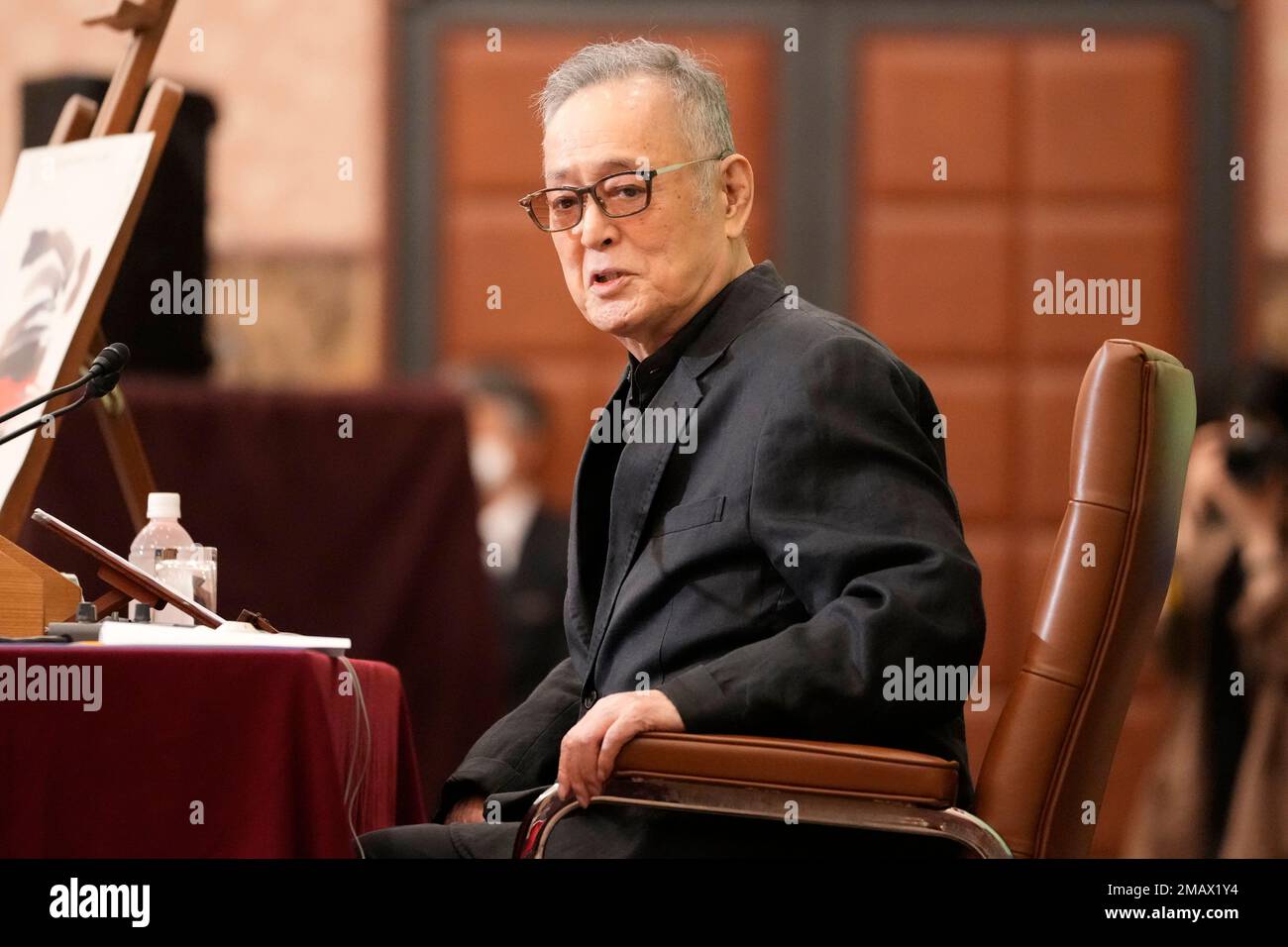 Japanese film actor Tatsuya Nakadai speaks during a press conference at ...