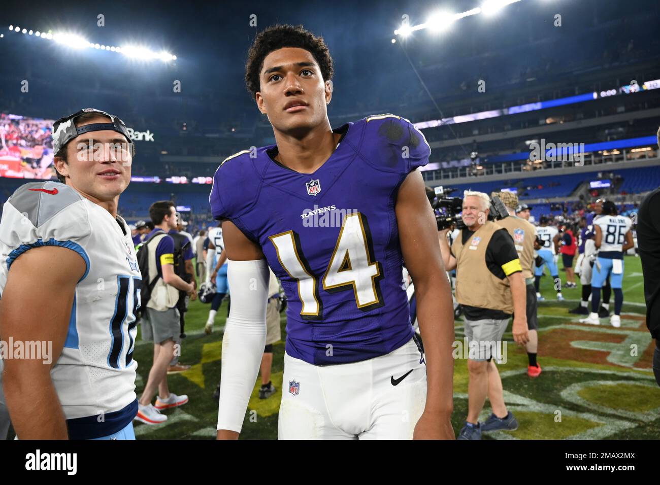 Baltimore Ravens safety Kyle Hamilton looks on after a preseason NFL ...