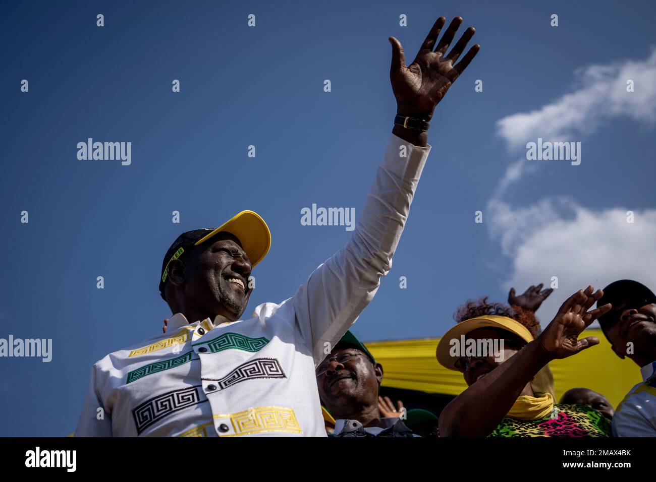 Kenyan presidential candidate William Ruto gestures to supporters at ...
