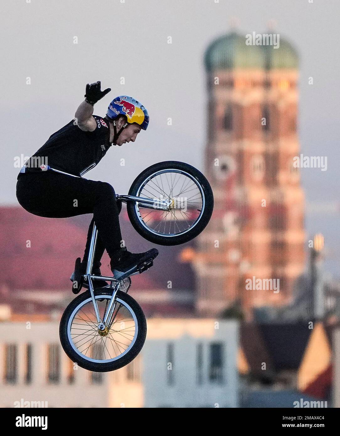 Croatia's Marin Rantes competes in front of Munich's Frauenkirche ...