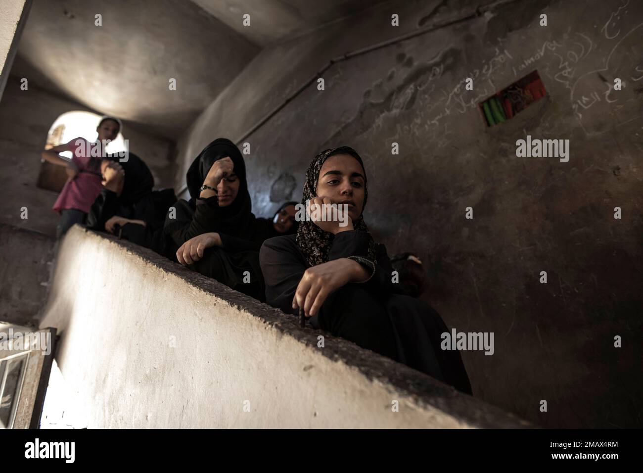 Mourners attend the funeral of 11-year-old Layan al-Shaer in Khan ...