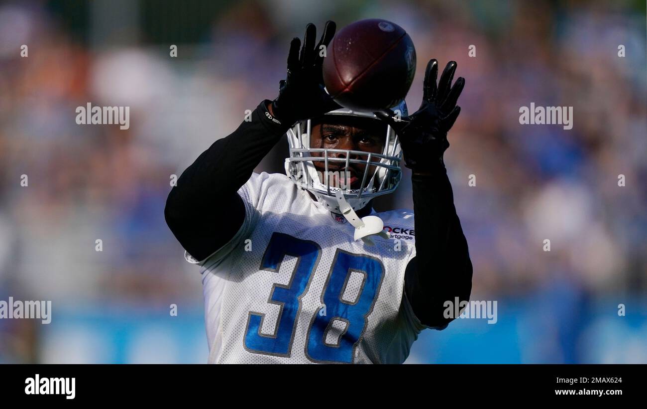 Detroit Lions safety C.J. Moore catches during drills at the Lions NFL ...