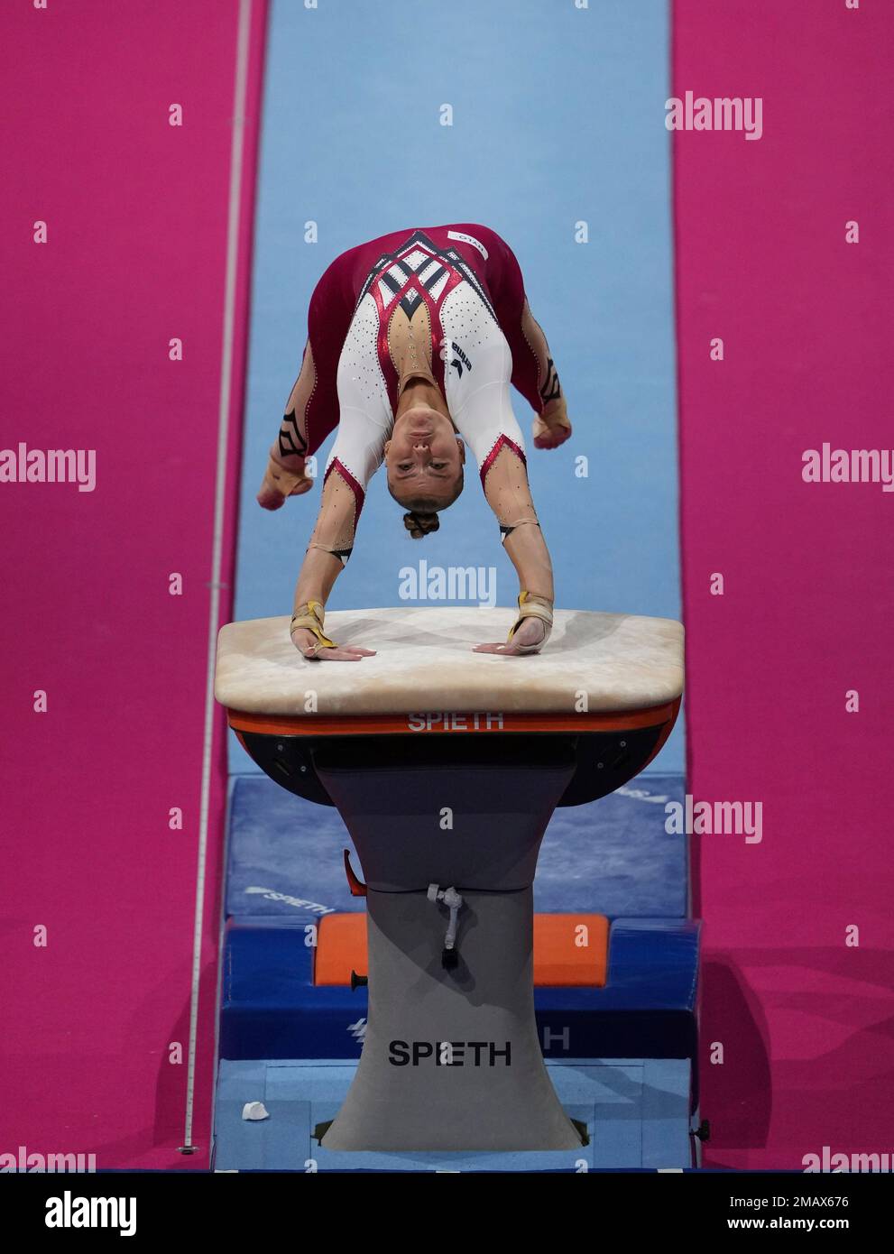 Emma Leonie Malewski of Germany competes in the women's vault during ...