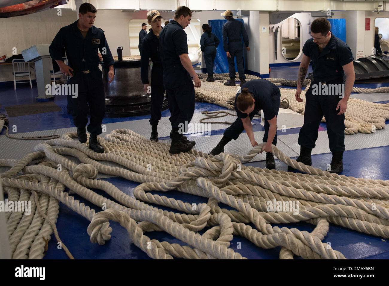 Sailors assigned to USS Gerald R. Ford’s (CVN 78) deck department, fake ...