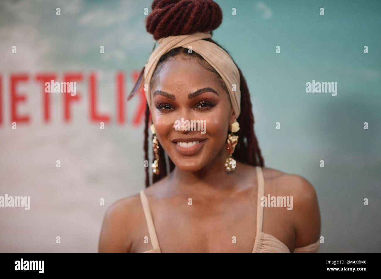 Meagan Good arrives at the premiere of "Day Shift" on Wednesday, Aug ...