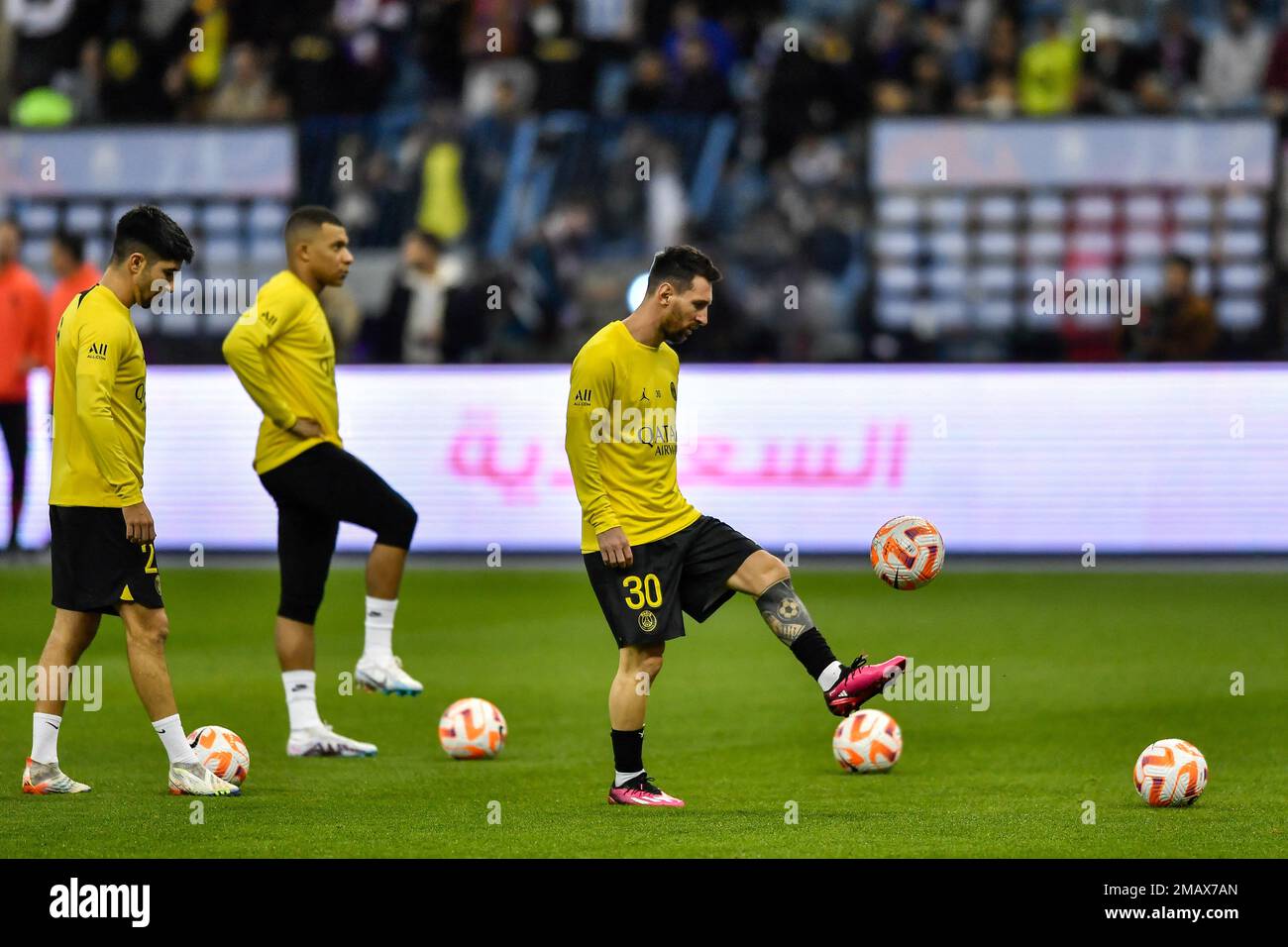 Mbappe and Messi seen during Riyadh Season Cup, football game between ...