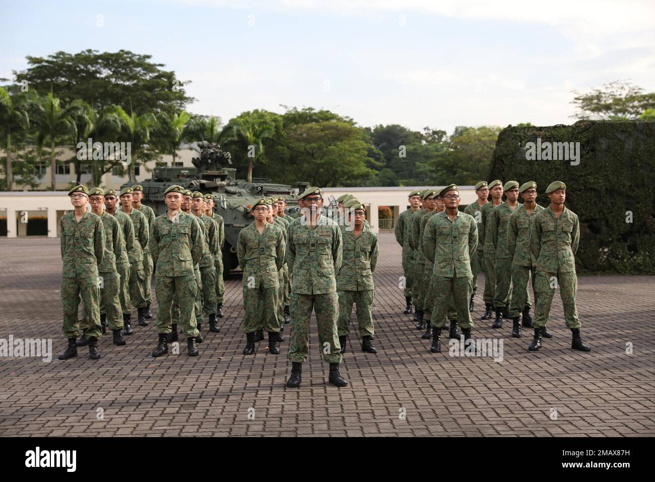 Singapore Armed Forces (SAF) soldiers stand in formation at the opening ...