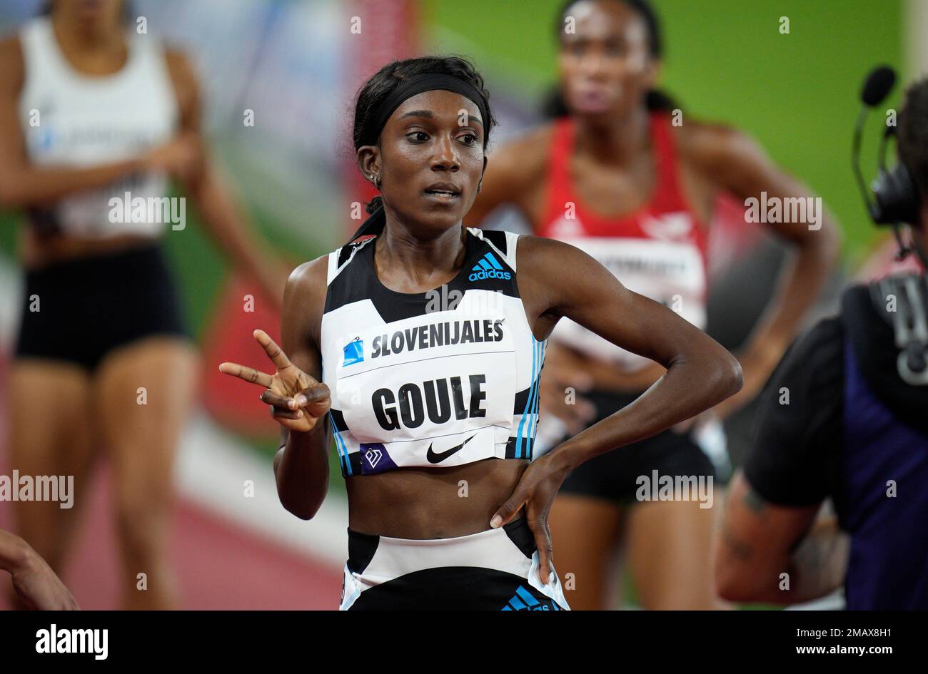 Natoya Goule of Jamaica wins the women's 800m final during the Diamond League athletics meeting ...