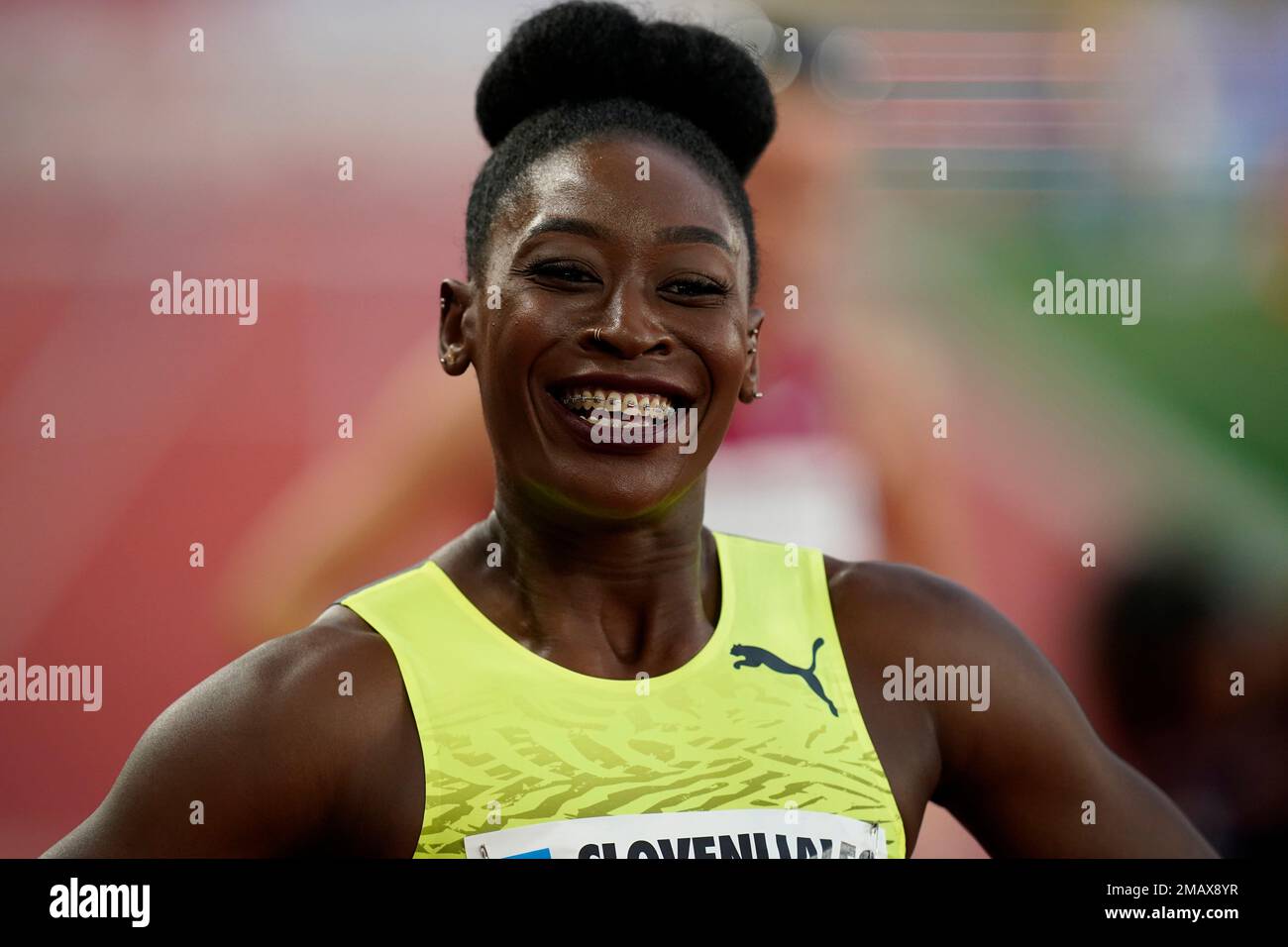 Rushell Clayton of Jamaica wins the women's 400m hurdles final during ...